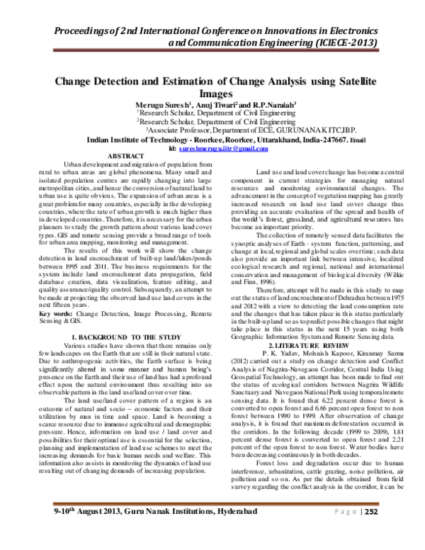 (PDF) Change Detection and Estimation of Change Analysis using Satellite Images