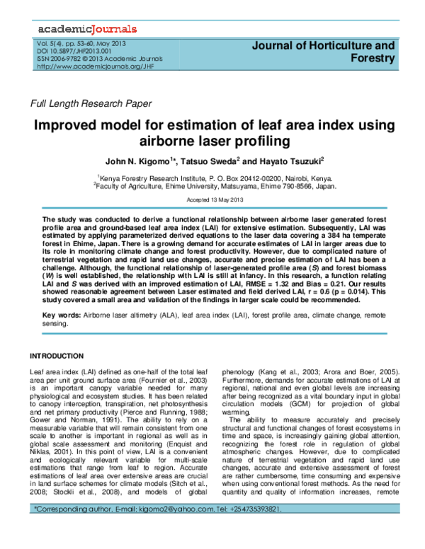 (PDF) Improved model for estimation of leaf area index using airborne laser profiling