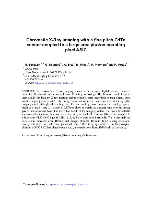 (PDF) Chromatic X-Ray imaging with a fine pitch CdTe sensor coupled to a large area photon ...