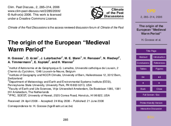 (PDF) The origin of the European ``Medieval Warm Period