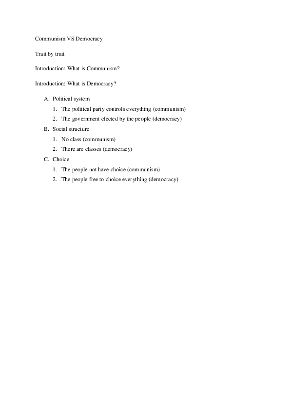 (DOC) Communism VS Democracy outline