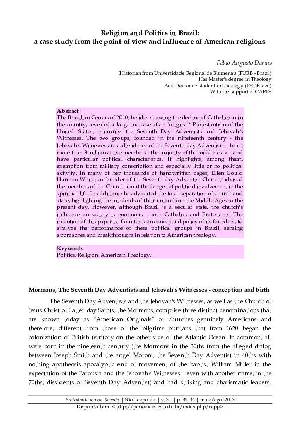 (PDF) Religion and Politics in Brazil: a case study from the point of ...