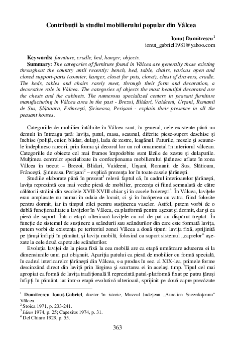 (PDF) Ionut Dumitrescu Contributii la studiul mobilierului popular din ...