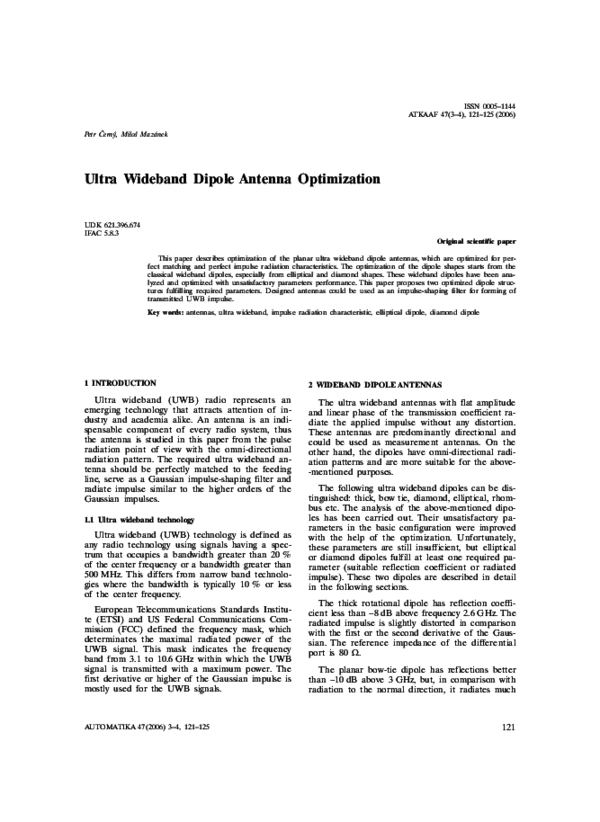 (PDF) Ultra Wideband Dipole Antenna Optimization