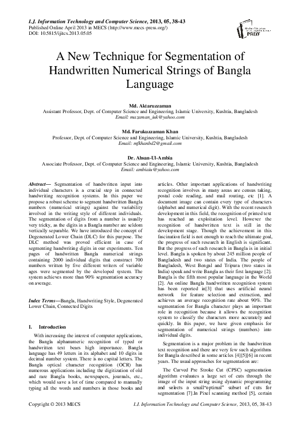 (PDF) A New Technique for Segmentation of Handwritten Numerical Strings of Bangla Language