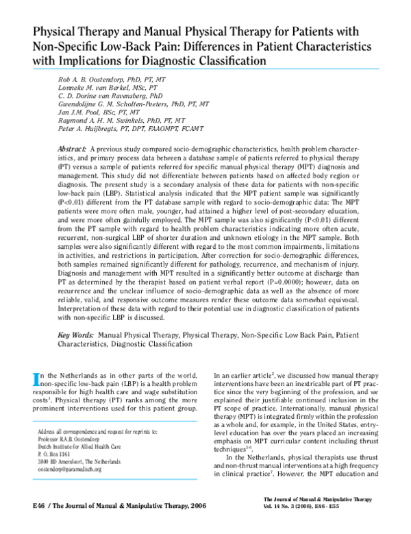 (PDF) Physical therapy and manual physcial therapy for patients with ...
