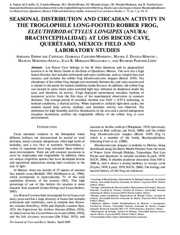 (PDF) SEASONAL DISTRIBUTION AND CIRCADIAN ACTIVITY IN THE TROGLOPHILE ...