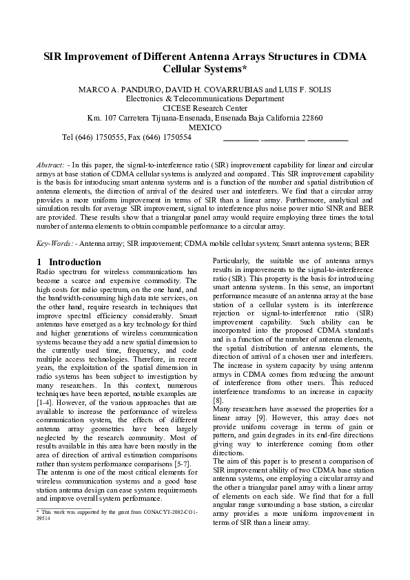 Pdf Sir Improvement Of Different Antenna Arrays Structures In Cdma Cellular Systems