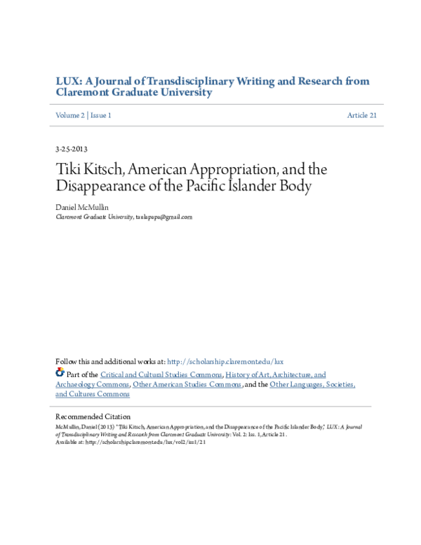 (PDF) "Tiki Kitsch, American Appropriation, and the Disappearance of ...