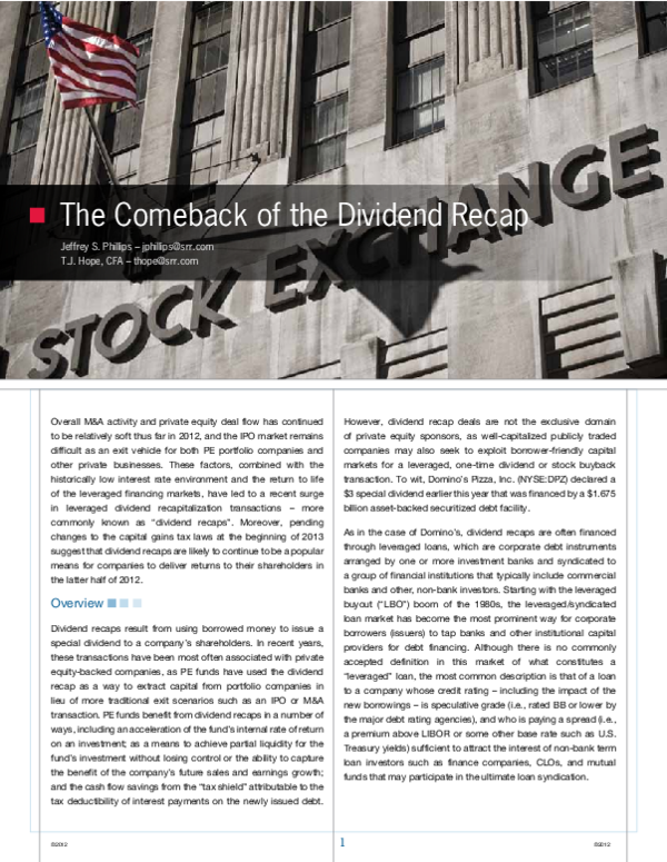 (PDF) The Comeback of the Dividend Recap