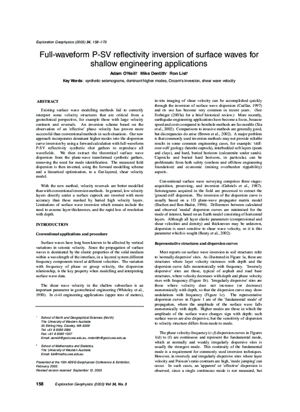 (PDF) Full-waveform P-SV reflectivity inversion of surface waves for shallow engineering ...