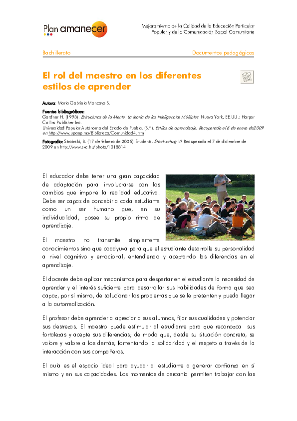 (PDF) El rol del maestro en los diferentes estilos de aprender