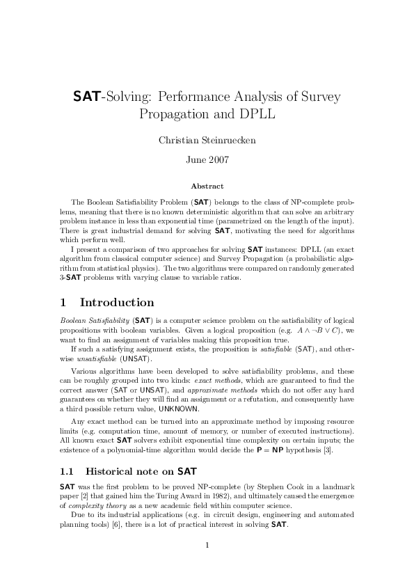 (PDF) SAT-Solving: Performance Analysis of Survey Propagation and DPLL