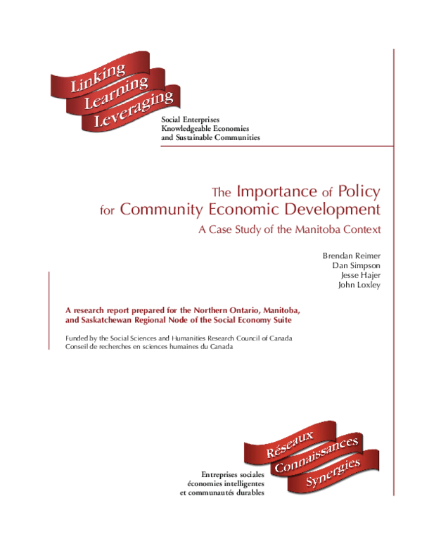 (PDF) The Importance of Policy for Community Economic Development A ...