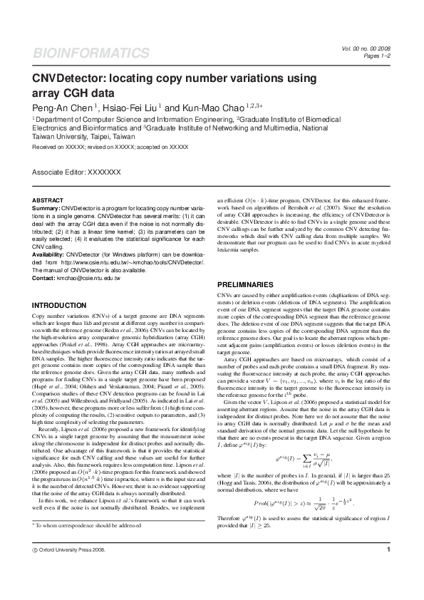 Pdf Cnvdetector Locating Copy Number Variations Using Array Cgh Data