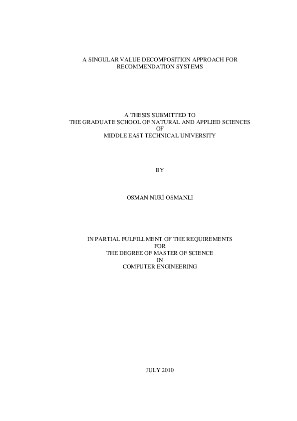 (PDF) A SINGULAR VALUE DECOMPOSITION APPROACH FOR RECOMMENDATION SYSTEMS