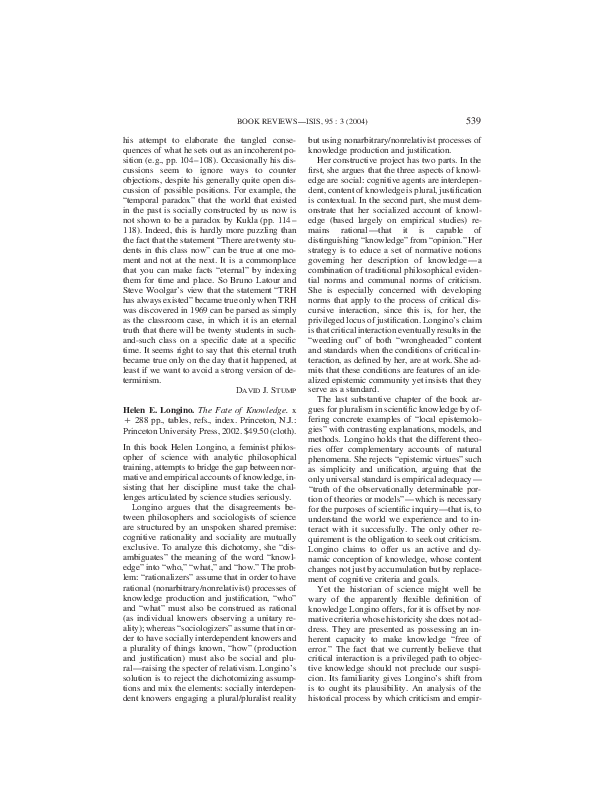 (PDF) Book Review: Helen Longino. The Fate of Knowledge