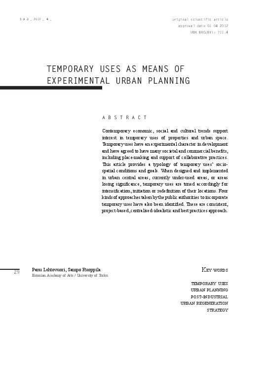 (PDF) Temporary uses as means of experimental urban planning