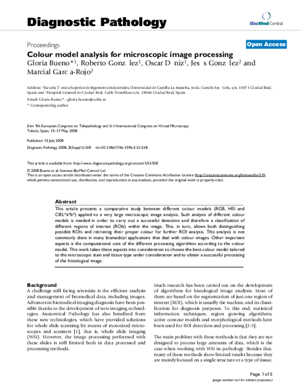 (PDF) Colour model analysis for microscopic image processing