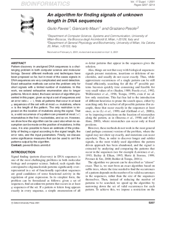 (PDF) An algorithm for finding signals of unknown length in DNA sequences