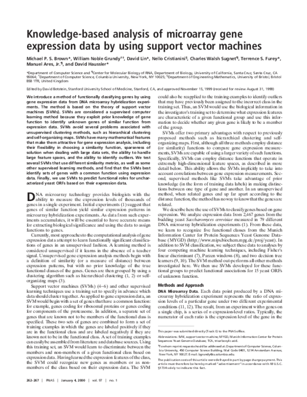 Pdf Knowledge Based Analysis Of Microarray Gene Expression Data By Using Support Vector Machines