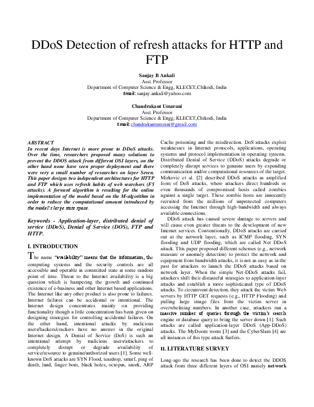 (DOC) DDoS Detection of refresh attacks for HTTP and FTP
