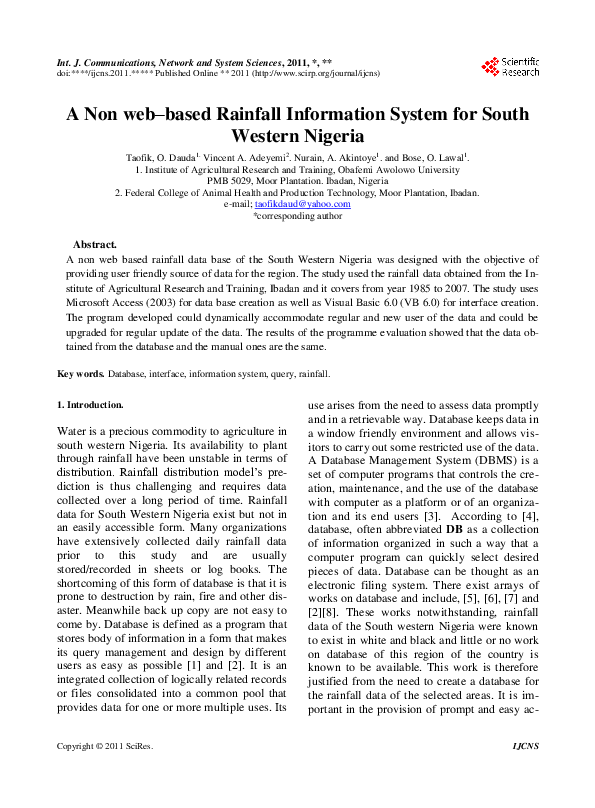(PDF) A Non web–based Rainfall Information System for South Western Nigeria