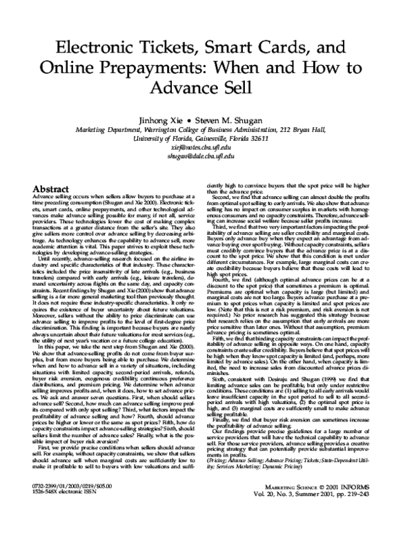 (PDF) Electronic Tickets, Smart Cards, and Online Prepayments: When and ...