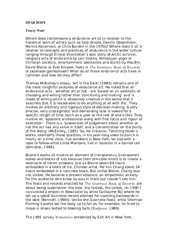 (DOC) Dear Body: Endurance and Performance
