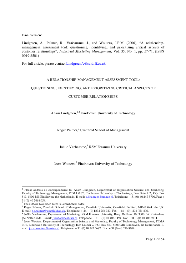 (PDF) A relationship-management assessment tool: Questioning ...
