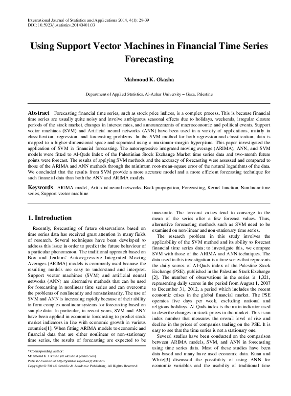 (PDF) Using Support Vector Machines in Financial Time Series Forecasting