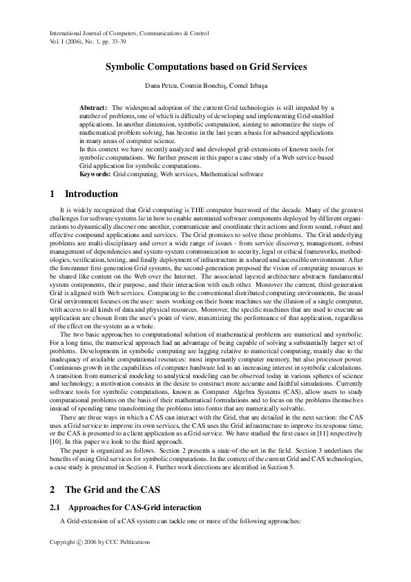 (PDF) Symbolic Computations based on Grid Services