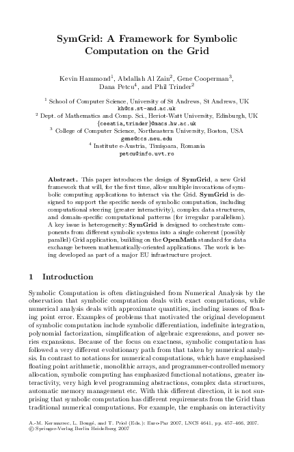 Pdf Symgrid A Framework For Symbolic Computation On The Grid