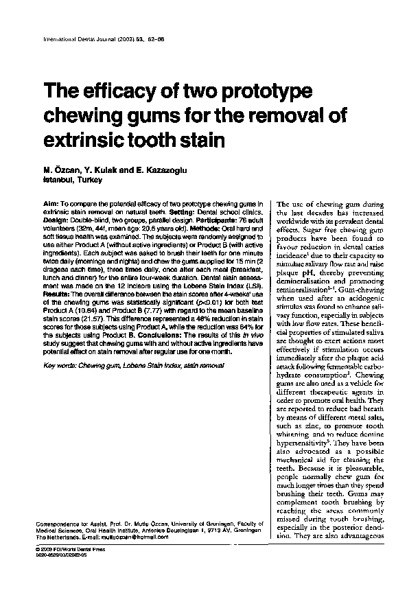 (PDF) The efficacy of two prototype chewing gums for the removal of ...