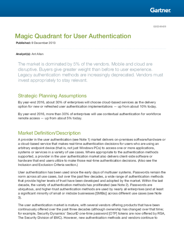 (PDF) Magic Quadrant for User Authentication