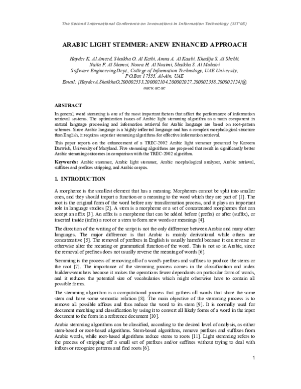 (PDF) ARABIC LIGHT STEMMER: ANEW ENHANCED APPROACH