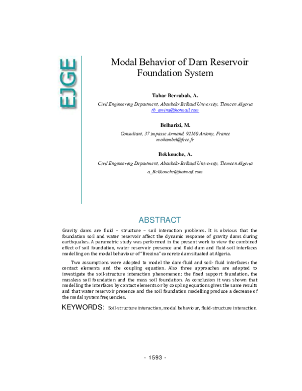 Pdf Modal Behavior Of Dam Reservoir Foundation System Introduction