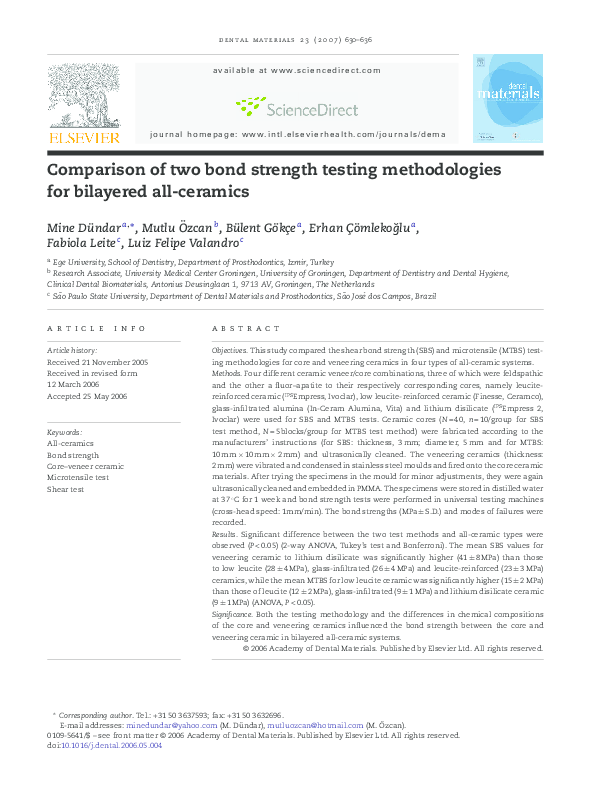 (PDF) Comparison of two bond strength testing methodologies for ...