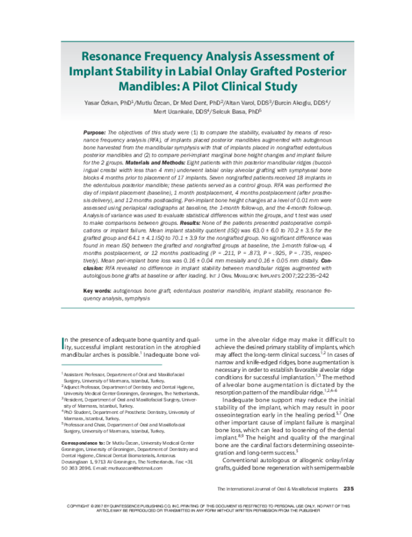 (PDF) Resonance frequency analysis assessment of implant stability in ...