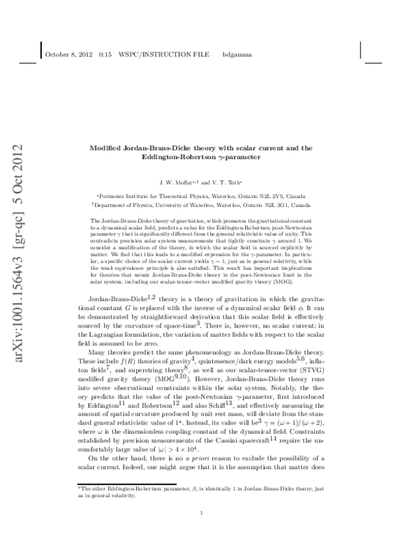 Pdf Modified Jordan Brans Dicke Theory With Scalar Current And The