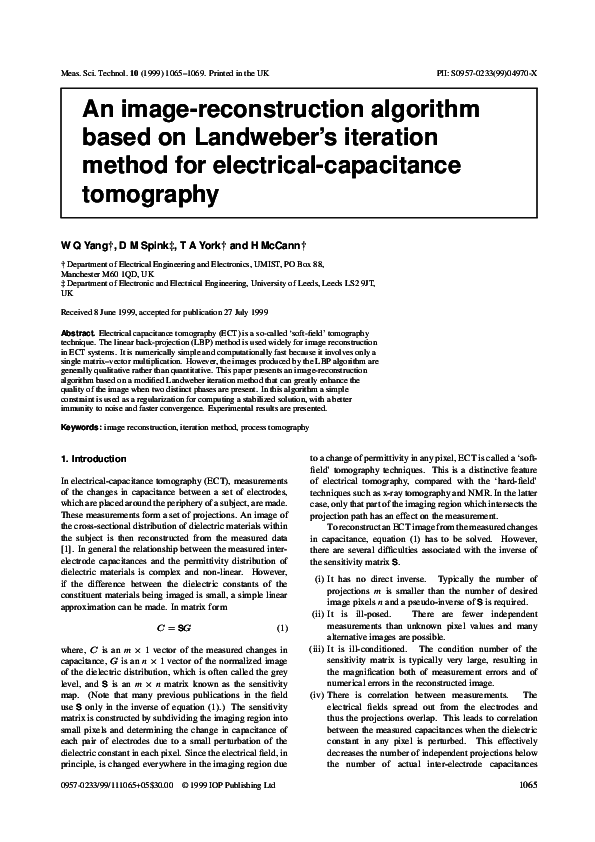 Pdf An Image Reconstruction Algorithm Based On Landweber S Iteration Method For Electrical
