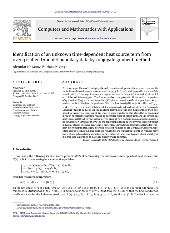 Pdf Identification Of An Unknown Time Dependent Heat Source Term From Overspecified Dirichlet