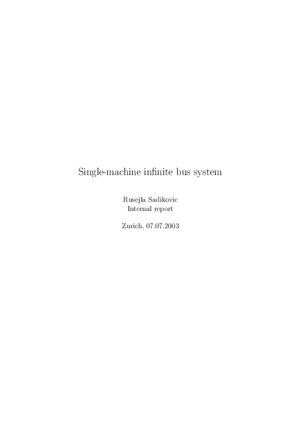 Pdf Single Machine Infinite Bus System