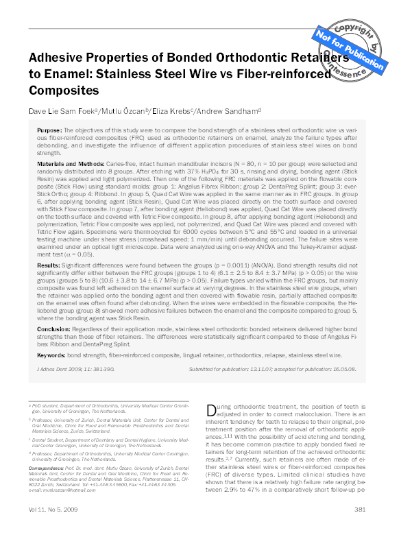(PDF) Adhesive properties of bonded orthodontic retainers to enamel ...