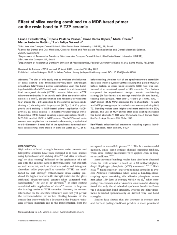 (PDF) Silica Coating and MDP Primer for Y-TZP Bonding