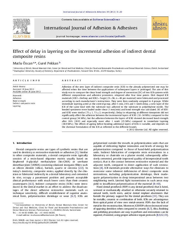 Pdf Effect Of Delay In Layering On The Incremental Adhesion Of