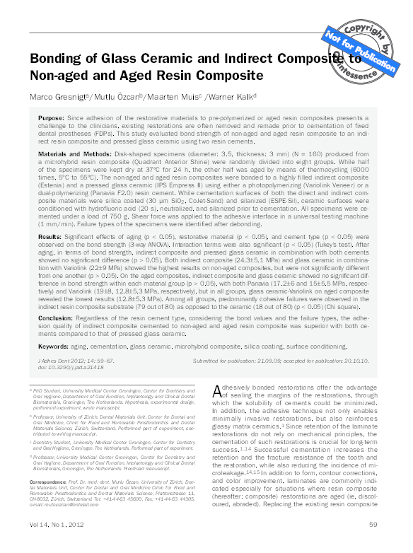 (PDF) Bonding of glass ceramic and indirect composite to non-aged and ...