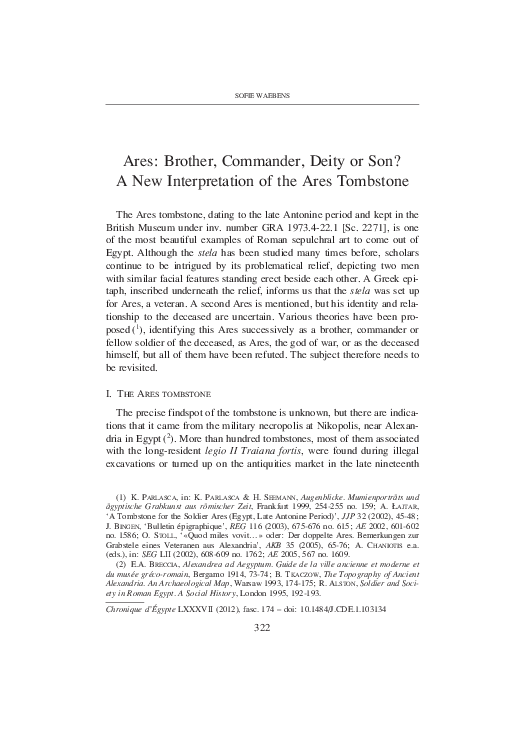 (PDF) Ares: Brother, commander, deity or son? A new interpretation of ...
