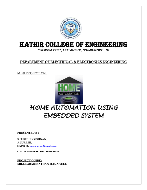 (PDF) HOME AUTOMATION USING EMBEDDED SYSTEM PRESENTED BY S.SURESHKRISHNAN