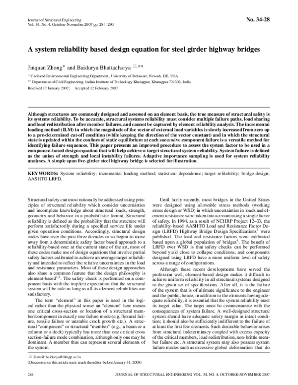 (PDF) A system reliability based design equation for steel girder highway bridges